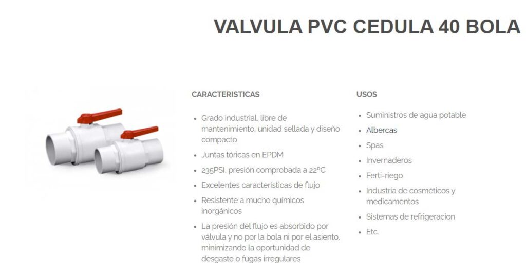 Válvula PVC Cédula 40 Bola - Distribuidora de PVC